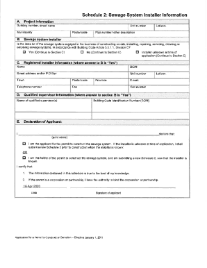 Fillable Online Schedule 2: Sewage System lnstaller lnformation Fax ...
