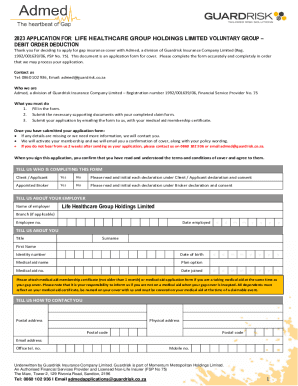 Fillable Online DEBIT ORDER DEDUCTION Life Healthcare Group Holdings ...