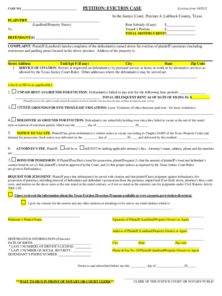 Fillable Online This packet contains Eviction Law, a petition to file ...