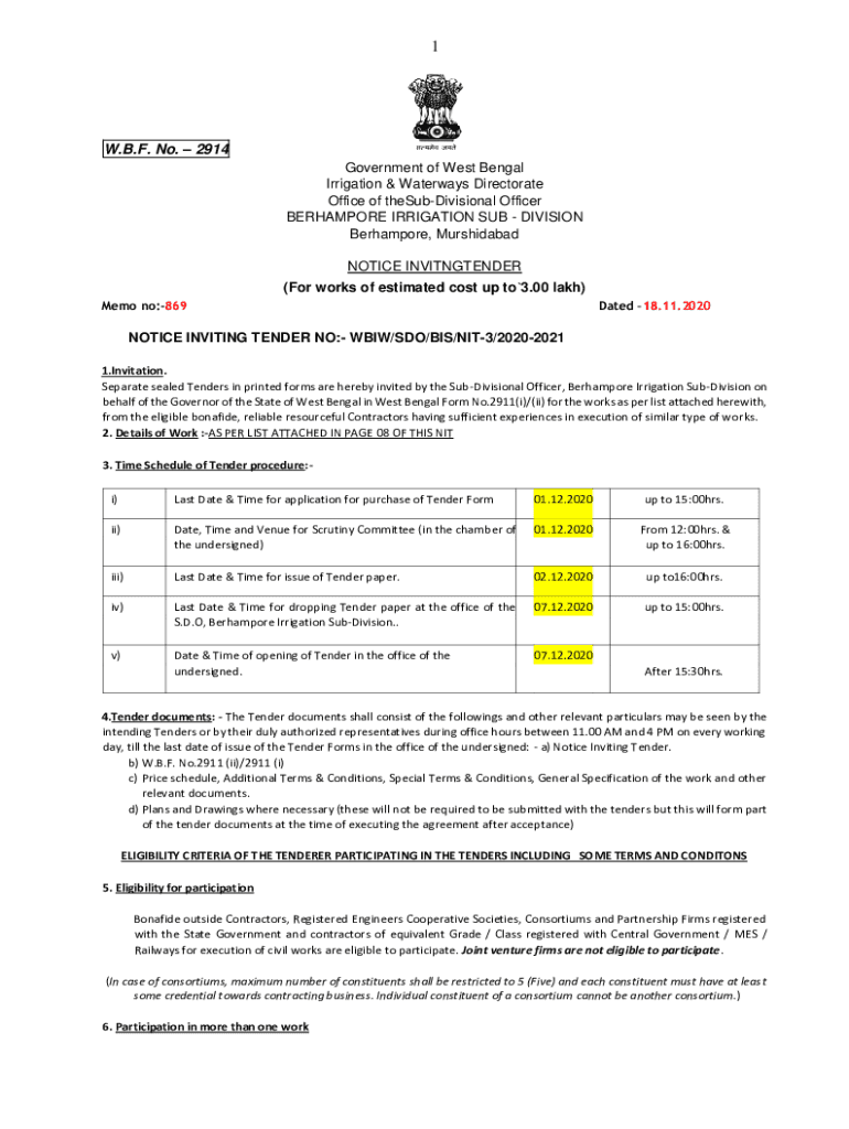 Fillable Online wbiwd gov W.B.F. No.2914 Government of West Bengal ... Fax Email Print - pdfFiller