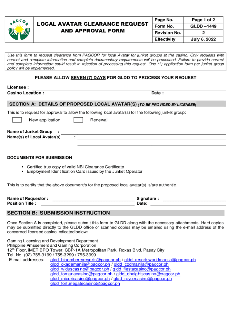 Fillable Online Local Avatar Clearance Request and Approval Form ...