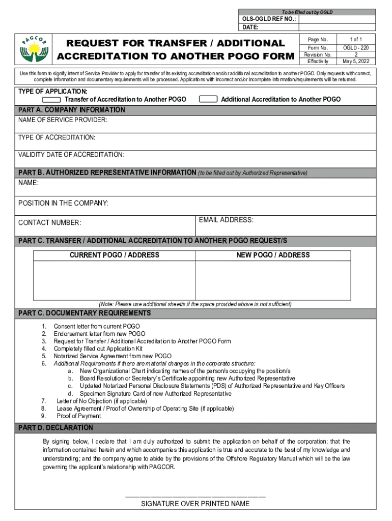 Fillable Online rev OGLD Form 220 -Transfer of POGO Notification Form ...
