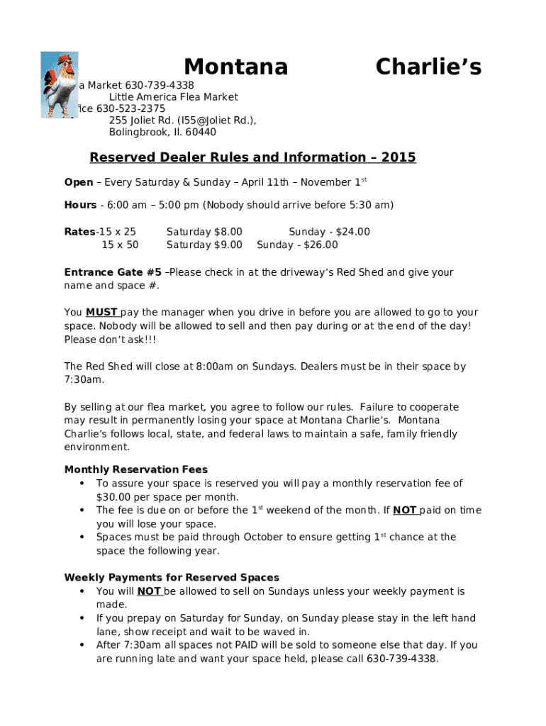 Reserved Dealer Rules and Ination - Montana Charlie's Doc Template | pdfFiller