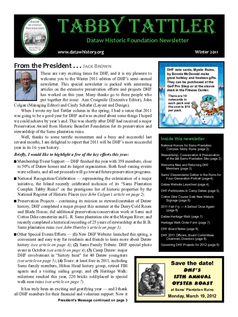 Fillable Online Tabby TaTTlerDataw Historic Foundation Fax Email Print ...