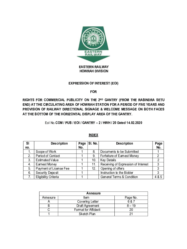 Fillable Online Eastern Railway - Indian Railway Fax Email Print ...