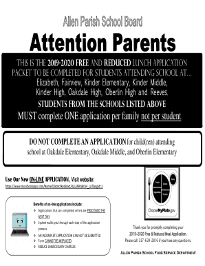 Fillable Online School Lunch Application - Fill Online, Printable ...