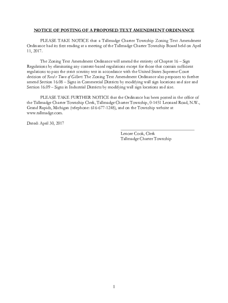 Fillable Online 1 NOTICE OF POSTING OF A PROPOSED TEXT AMENDMENT ... Fax Email Print - pdfFiller