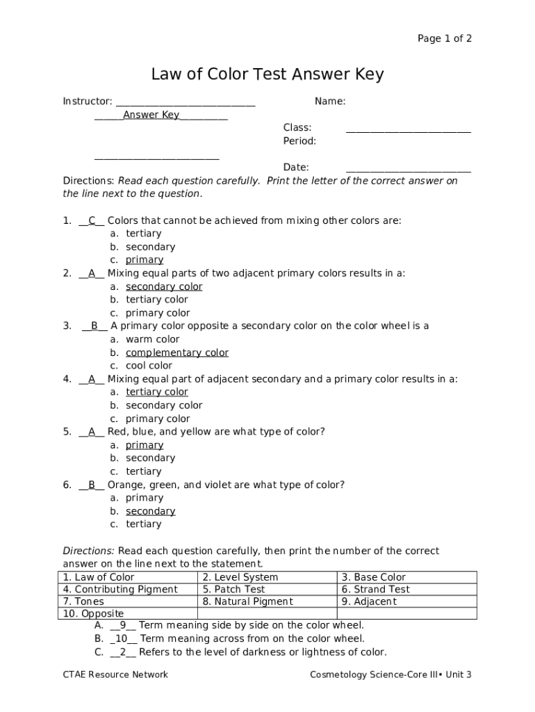 Unit Test For Law Of Color Doc Template PdfFiller Unit Test For Law Of Color Doc Template PdfFiller
