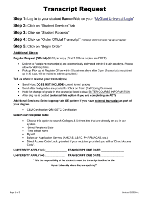 Fillable Online Accessing your Unofficial Transcript in Banner Web ...