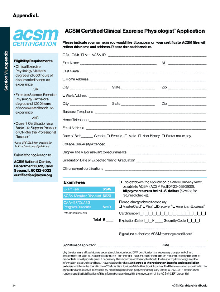 Fillable Online ACSM Certified Clinical Exercise Physiologist ...