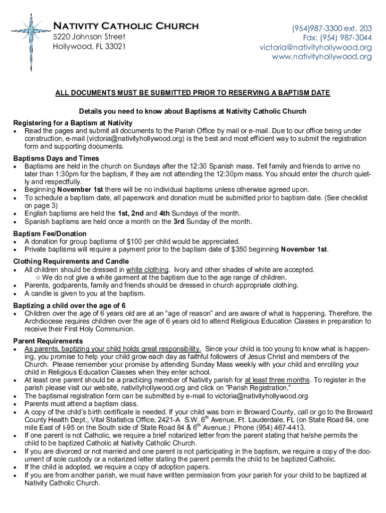 Fillable Online Baptism Information and Registration - Nativity ...