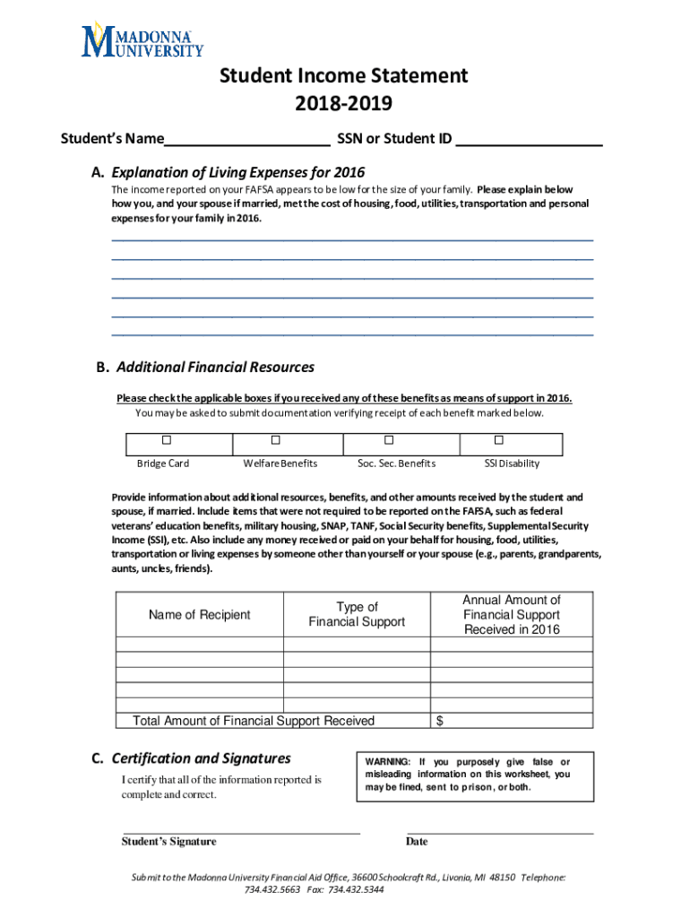 Fillable Online Student Income Statement. Financial Aid Forms Fax Email ...