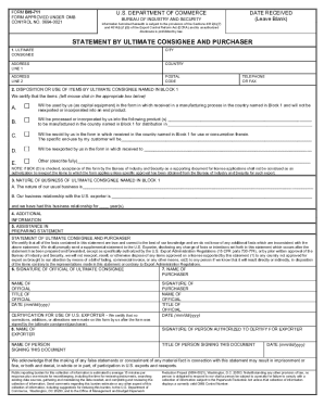 Fillable Online 15 CFR748.11 - Statement by Ultimate Consignee and ...