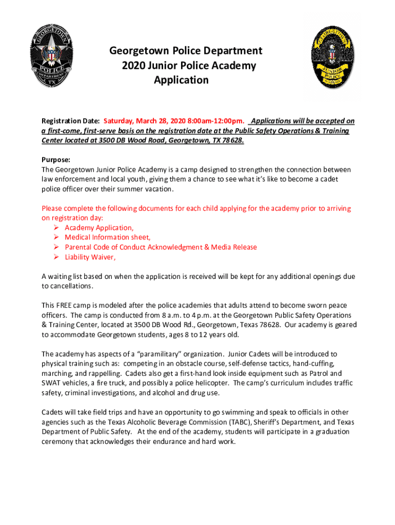Fillable Online pd georgetown Junior Police Academy - Georgetown Police ...