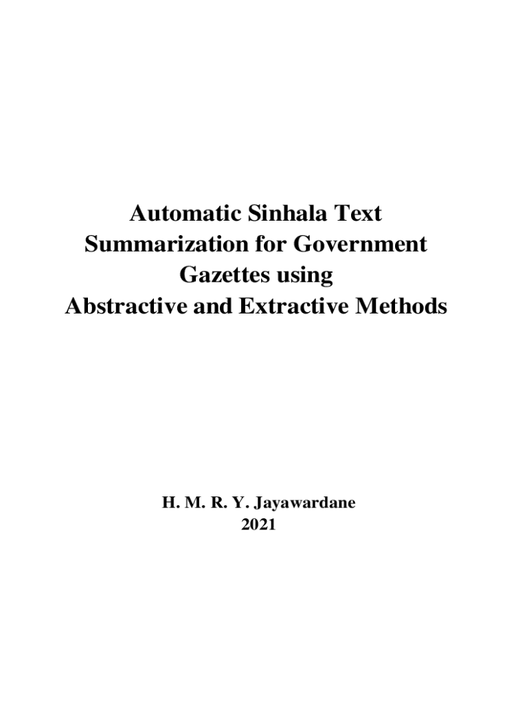 Fillable Online Automatic Sinhala Text Summarization for Government ... Fax Email Print - pdfFiller