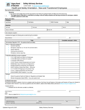 Fillable Online Health and Safety Orientation - New and Transferred ...