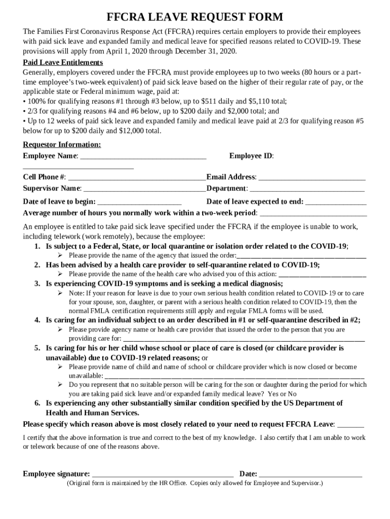 Paid Leave Due to COVID-19: The FFCRA - Texas Law Help - hr uark Doc ...