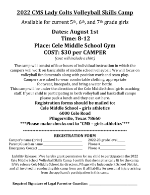 Fillable Online Cele Middle School Volleyball Skills Camp2019.docx Fax ...