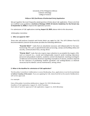 Fillable Online FAQs on CAE (Certificate of Authorized Entry ...