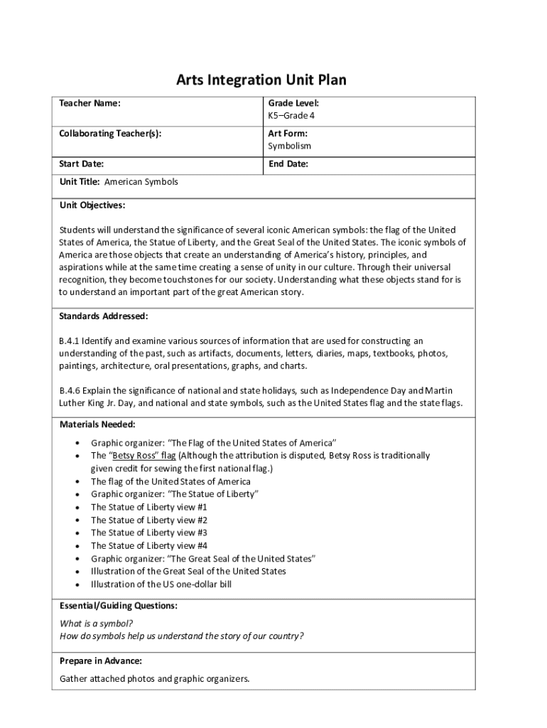 Fillable Online Sample Arts Integration Lesson Plans for Grades K-5 Fax ...