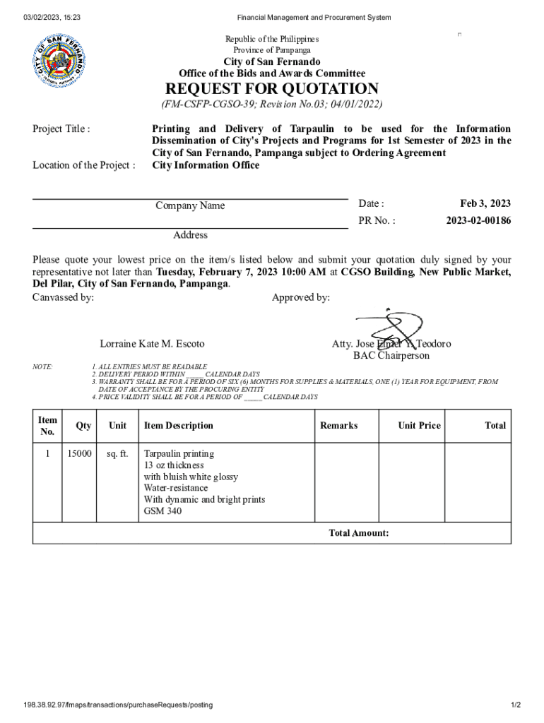 Fillable Online cityofsanfernando gov BIDDING DOCUMENTS - DepEd Region ...