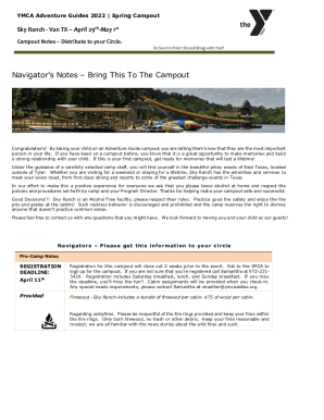 Fillable Online Adventure Guides Campout #5- At Sky Ranch - With YMCA ...