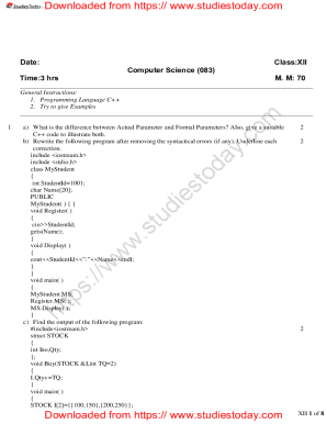 Fillable Online CBSE Class 12 Computer Science Sample Paper 2020 Set A ...