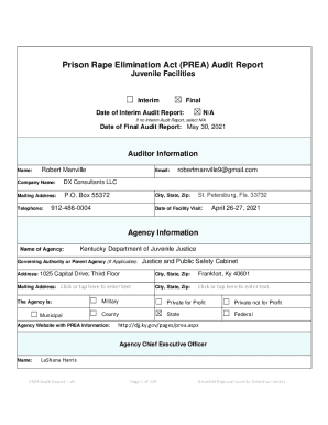 Fillable Online 2020 - Prison Rape Elimination Act (PREA) Audit Report ...