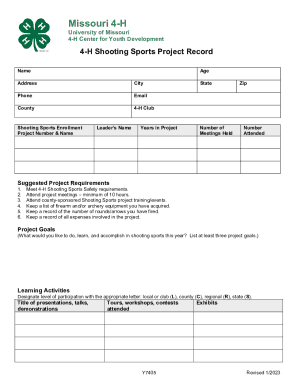 Fillable Online extension missouri Y7405, Shooting Sports Project ...