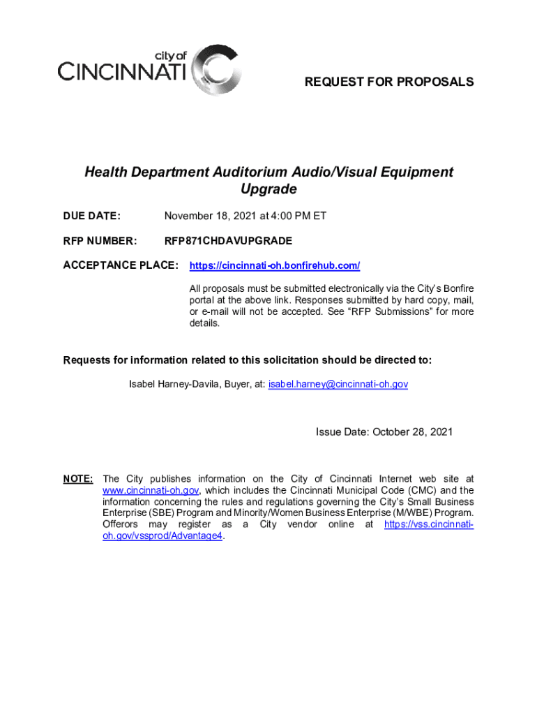 Fillable Online Request for Proposal for AV Upgrades Proposal Due Date ...