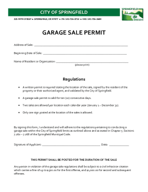 Fillable Online GARAGE SALE PERMIT - City of Springfield Oregon Fax ...