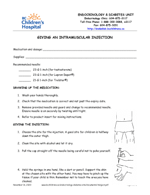 Fillable Online Giving an Intramuscular Injection - BC Children's ...