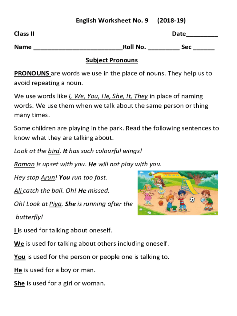 Fillable Online Fill in the blanks with the correct pronoun. - K5 ...