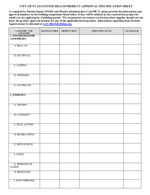 Fillable Online Product Approval Specifications Sheet Fax Email Print ...