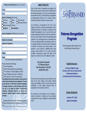 Fillable Online Veteran Recognition Program Application Fax Email Print ...