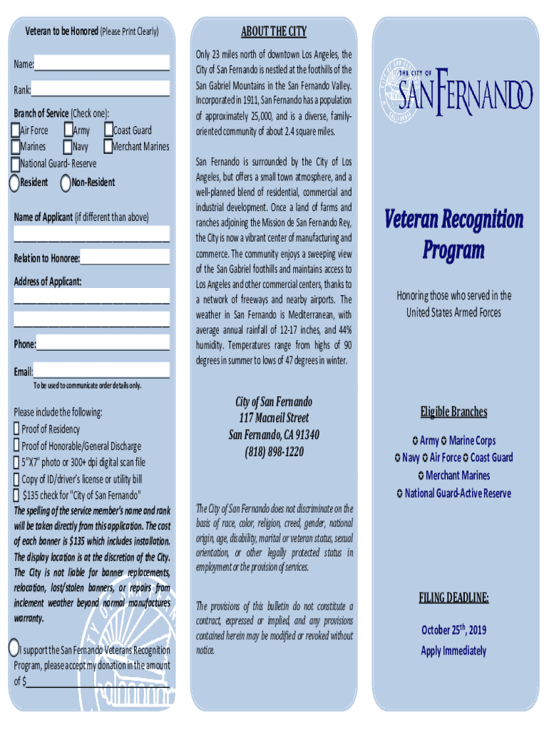 Fillable Online Veteran Recognition Program Application Fax Email Print ...