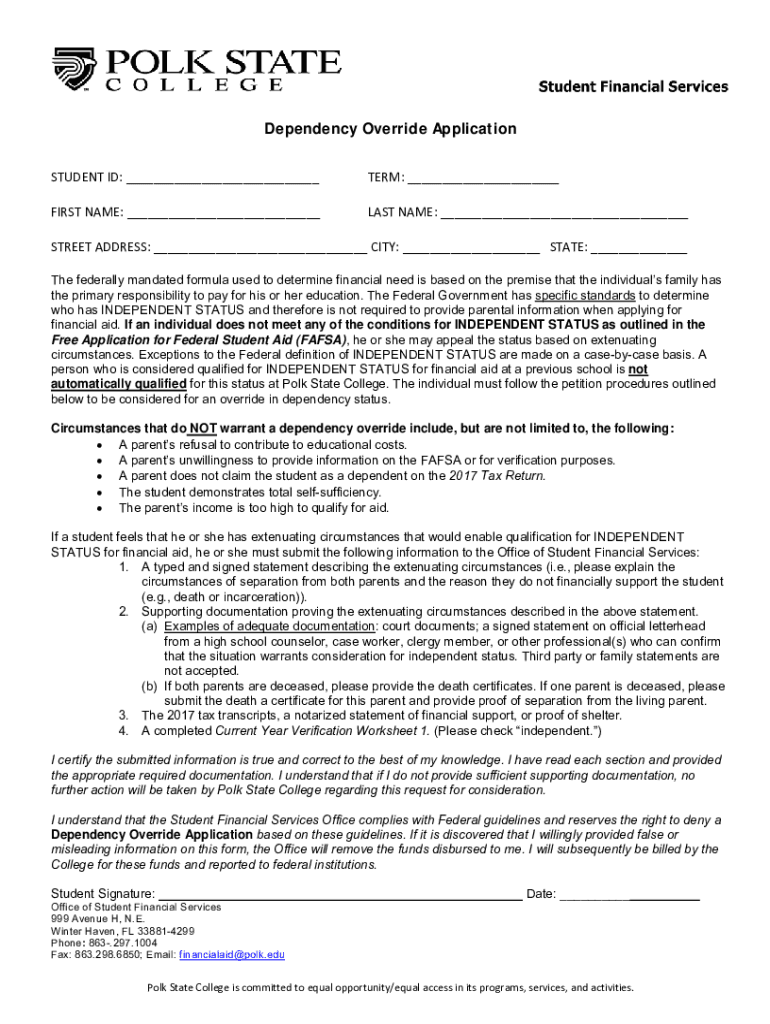 Fillable Online DEPENDENCY OVERRIDE FORM Fax Email Print - pdfFiller Fillable Online DEPENDENCY OVERRIDE FORM Fax Email Print - pdfFiller