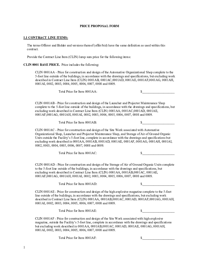 Fillable Online 1 PRICE PROPOSAL FORM 1.1 CONTRACT LINE ITEMS - AWS Fax Email Print - pdfFiller