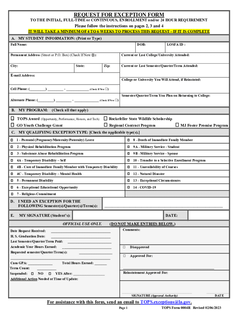 Fillable Online REQUEST FOR EXCEPTION FORM ): Fax Email Print - pdfFiller