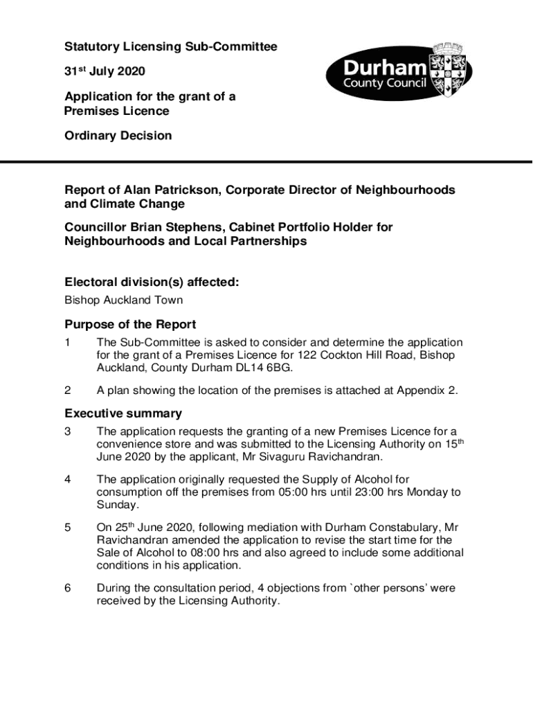 Fillable Online Statutory Licensing Sub-Committee 31st July 2020 ...