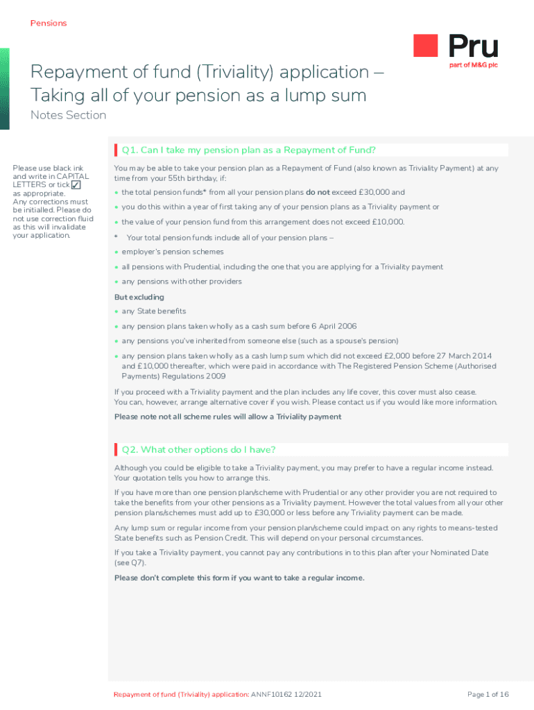Fillable Online Triviality Application Form. Complete this form to take all of your pension as a ...