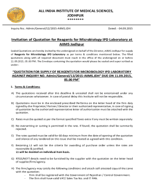 Fillable Online Invitation of quotation for Lab Reagents for AIIMS ...