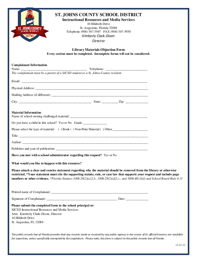 Fillable Online Request for Reconsideration of Library / Instructional Materials Fax Email Print ...