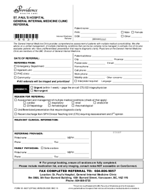 Fillable Online st. paul's hospital general internal medicine clinic ...