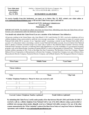 Fillable Online Customer Claims - National Grid Fax Email Print - pdfFiller