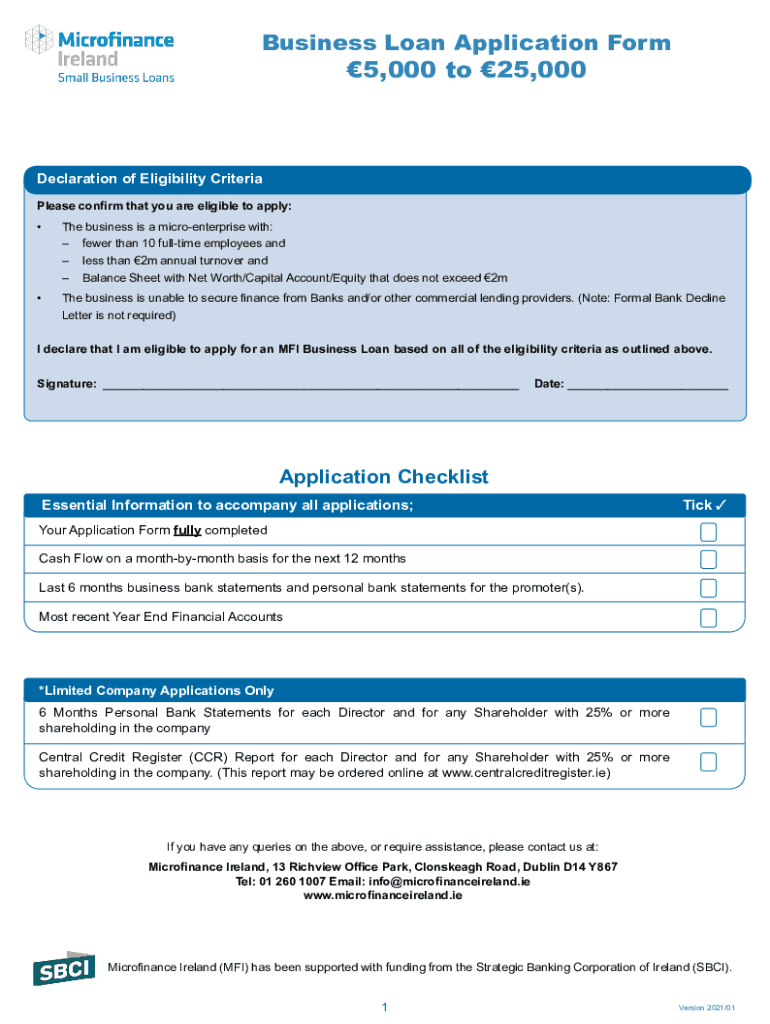 Fillable Online Business Loan Application Form - Microfinance Ireland ...