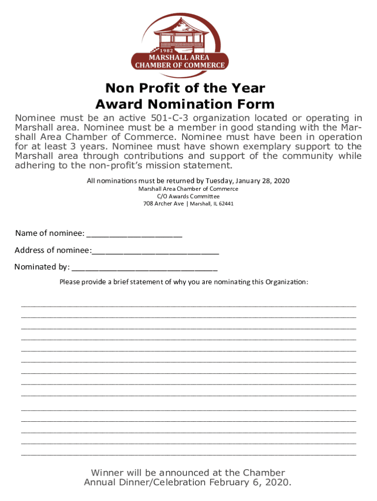 Fillable Online Non Profit of the Year Award Nomination Form Fax Email Print - pdfFiller