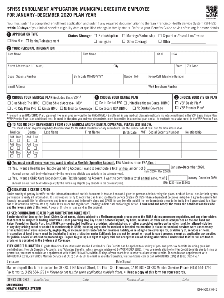 Fillable Online SFHSS ENROLLMENT APPLICATION Fax Email Print - pdfFiller