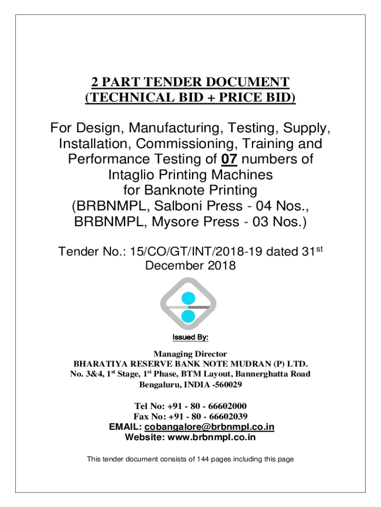 Fillable Online 2 part tender document (technical bid + price bid ...