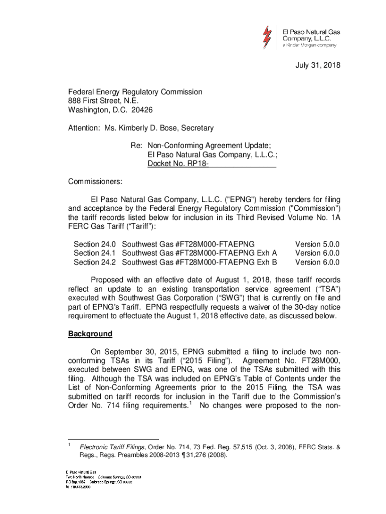 Fillable Online September 9, 2019 Ms. Kimberly D. Bose, Secretary Federal ... Fax Email Print ...